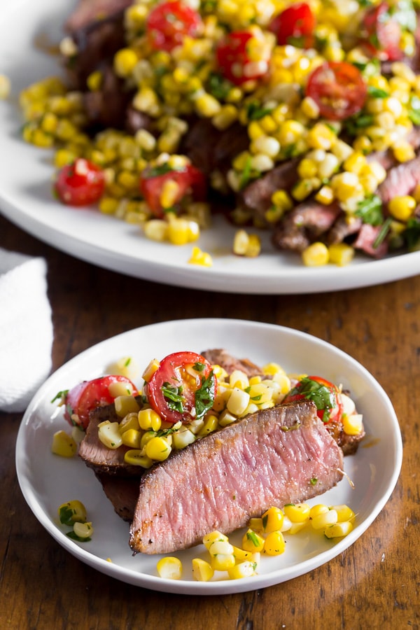 Grilled London Broil with Corn Salsa - Nutmeg Nanny