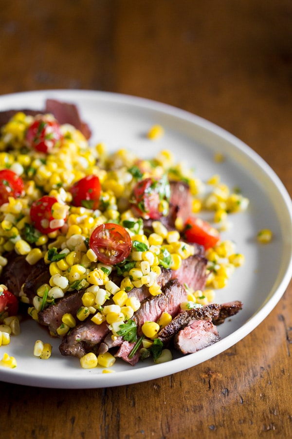 Grilled London Broil with Corn Salsa - Nutmeg Nanny