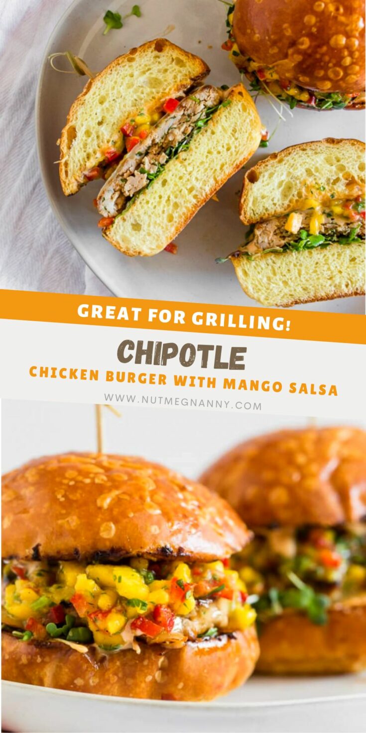 Chipotle Chicken Burgers - topped with fresh mango salsa!