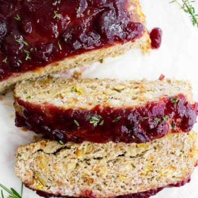 Thanksgiving Turkey Meatloaf - topped with cranberry sauce!