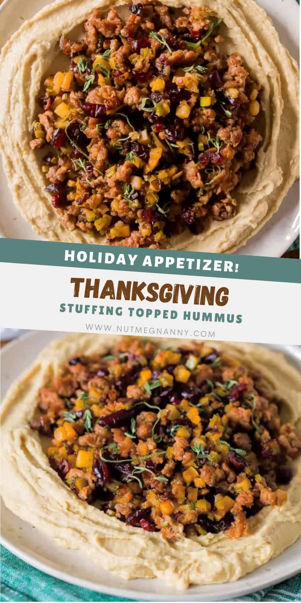 Thanksgiving Stuffing Topped Hummus - a flavorful appetizer!