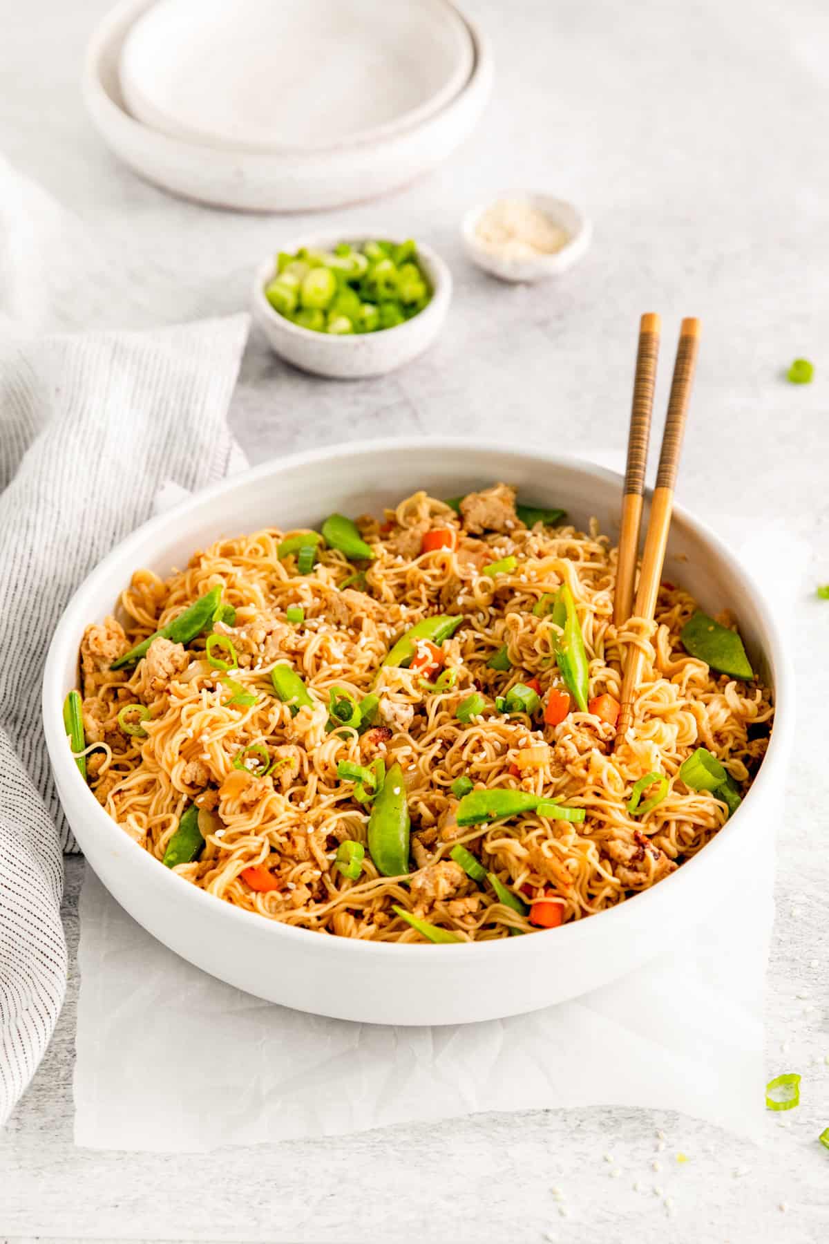 Ground Chicken Ramen Stir Fry - Nutmeg Nanny