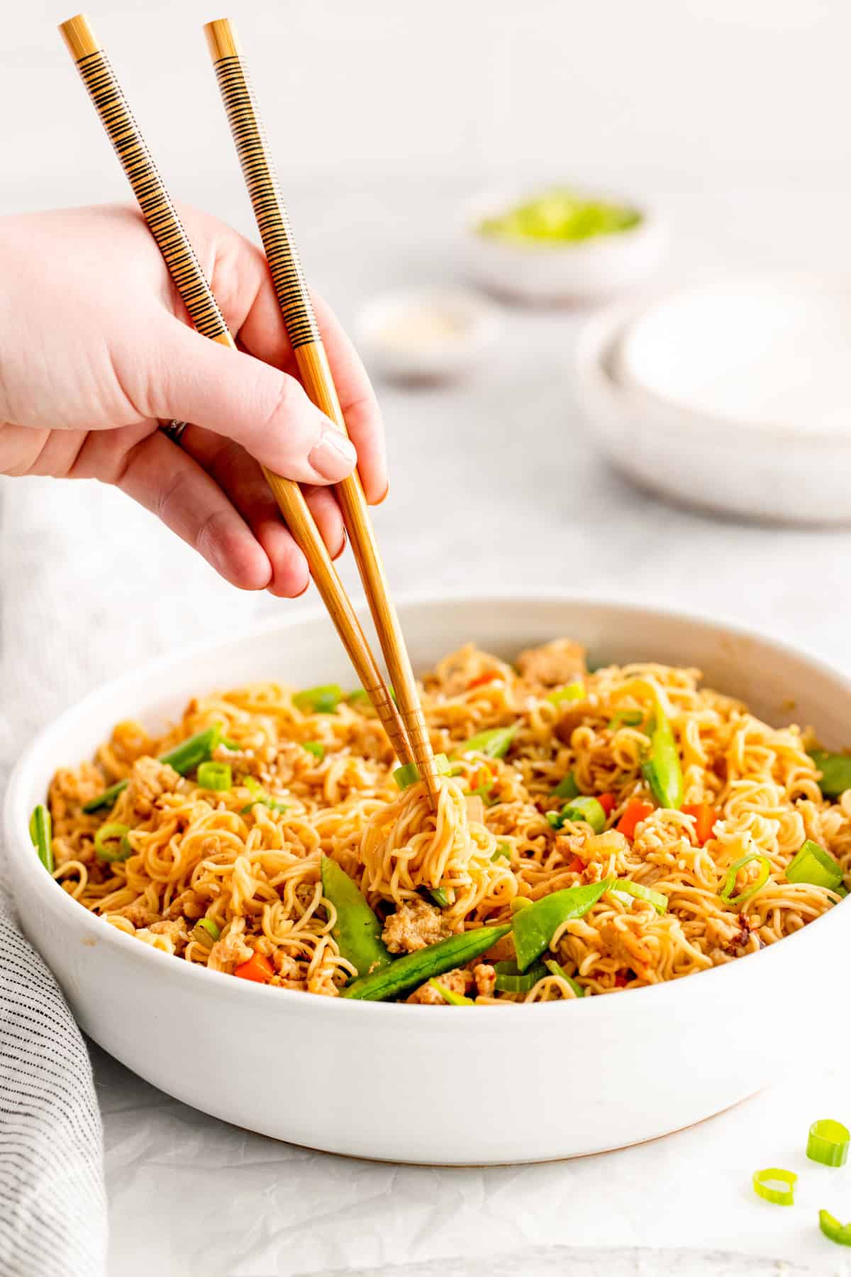 Ground Chicken Ramen Stir Fry - Nutmeg Nanny