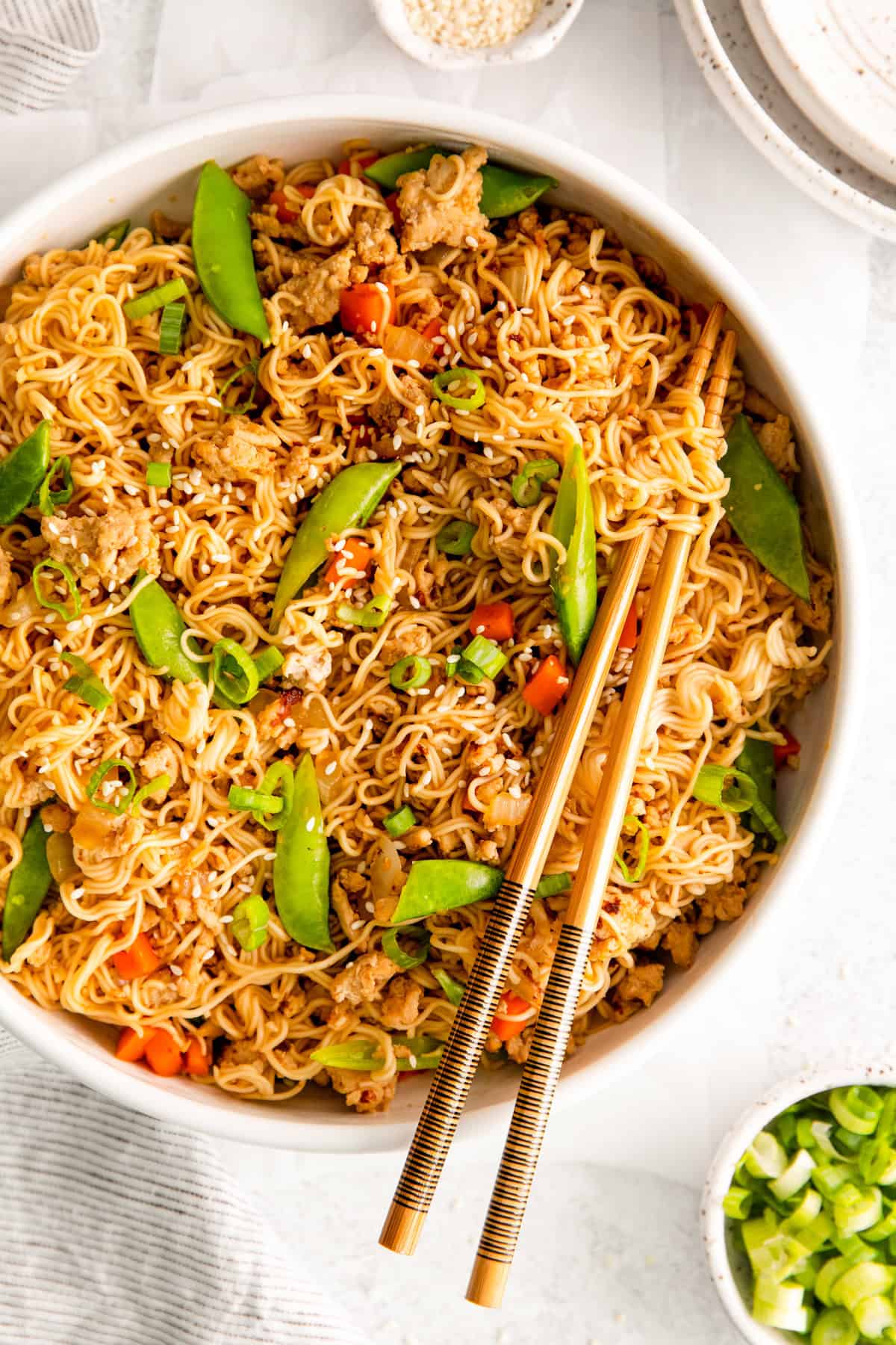 Ground Chicken Ramen Stir Fry - Nutmeg Nanny