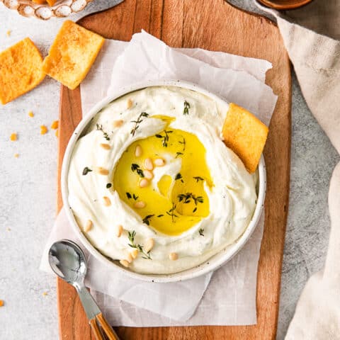Roasted Garlic Whipped Feta - Nutmeg Nanny