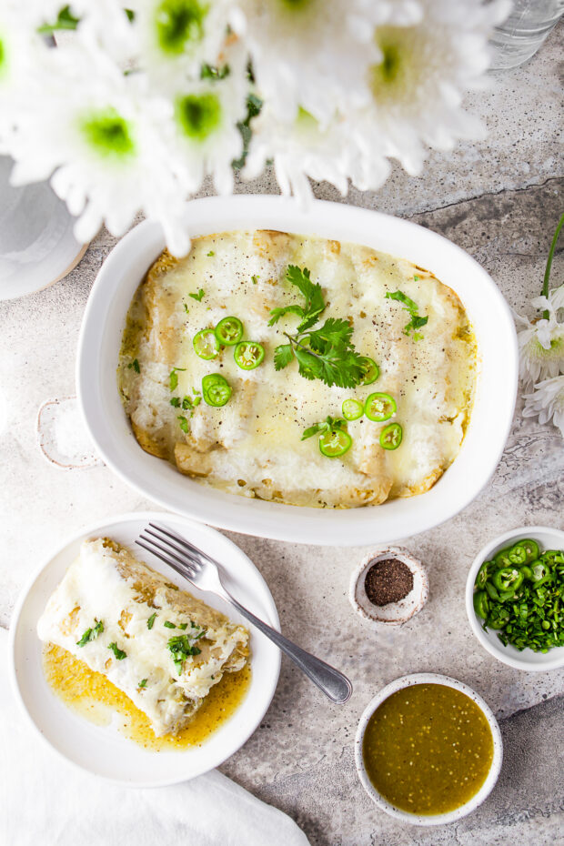 Salsa Verde Chicken Enchiladas - Nutmeg Nanny