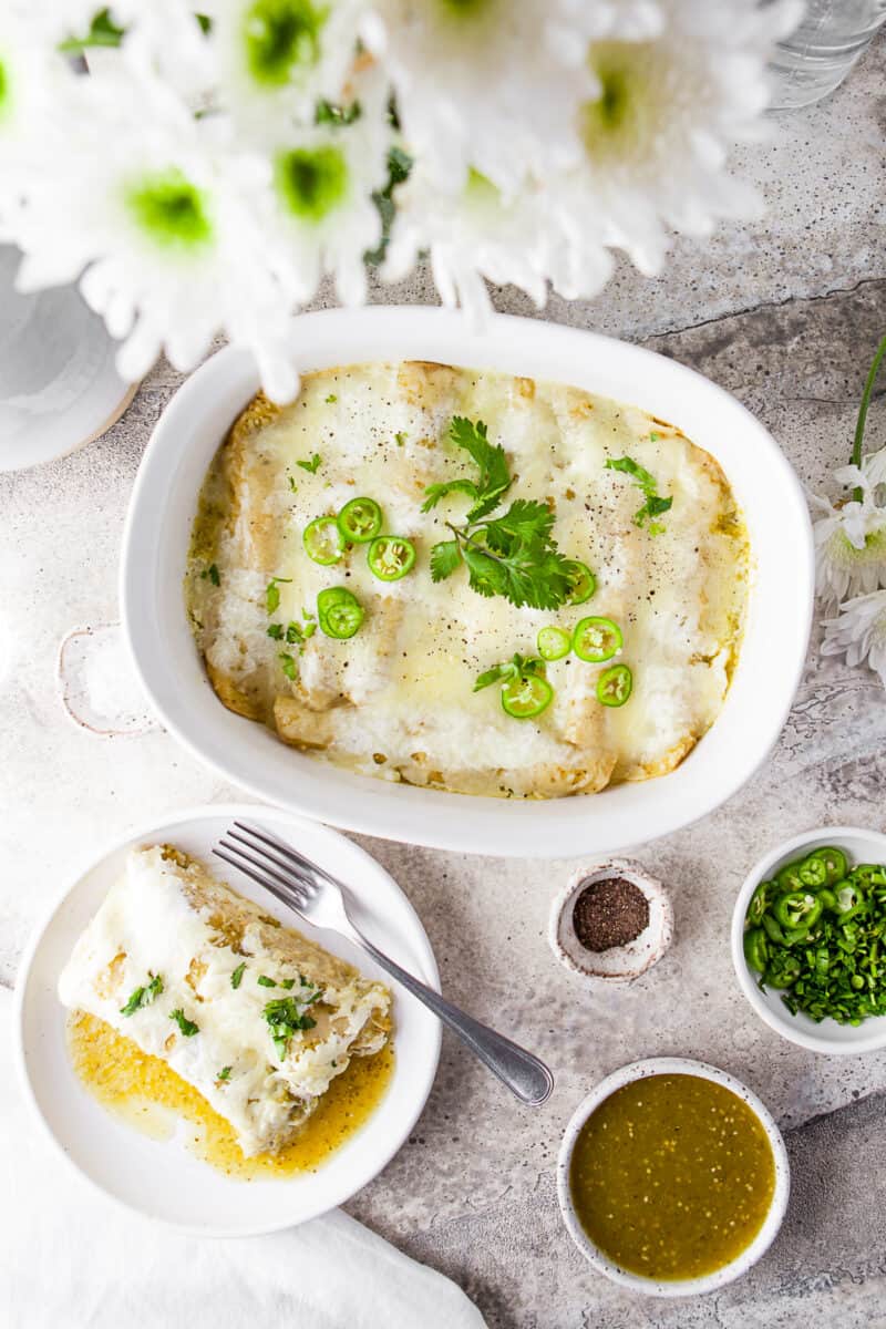 Salsa Verde Chicken Enchiladas - Nutmeg Nanny