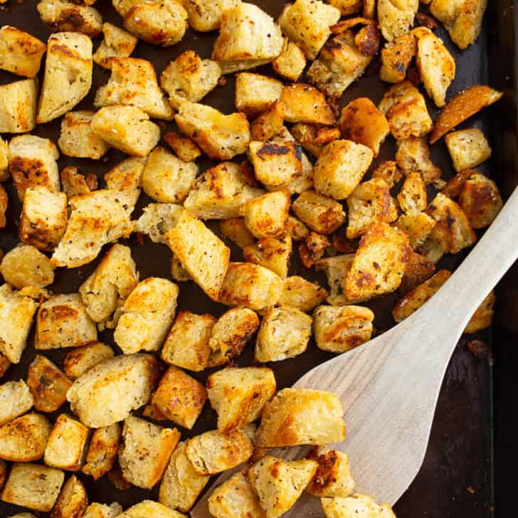 Homemade Croutons with Garlic Butter - Nutmeg Nanny